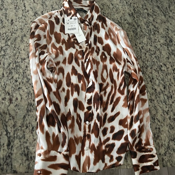 Zara | Tops | Zara Pattern Satin Blouse | Poshmark